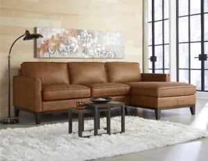 pimlico 100 percent top grain leather l-shaped sectional with chaise, right arm facing, brown