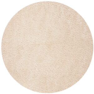 SAFAVIEH Fontana Shag Collection 8' Round Cream FNT800B Solid Non-Shedding Living Room Bedroom Dining Room Entryway Plush 2-inch Thick Area Rug