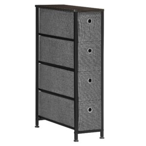 songmics narrow dresser with 4 fabric drawers vertical slim storage tower unit, 7.9",grey