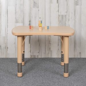 emma + oliver 21.875" w x 26.625" l natural plastic adjustable activity table-school table for 4