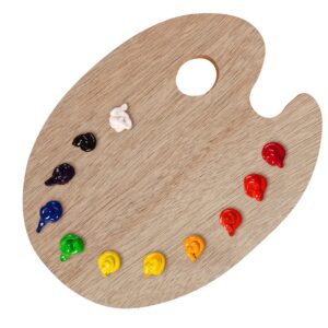 u.s. art supply 11.8" x 19.8" extra large wooden oval-shaped artist painting palette with thumb hole - wood paint color mixing tray - easy clean, mix acrylic, oil, watercolor