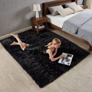 GKLUCKIN 5x7 Area Rug for Living Room, Black Rugs for Bedroom, Fluffy Shag Fuzzy Soft Rug for Kids Boys Girls Room, Nursery Rug, Room Rug, Dorm Rug, Plush Shaggy Furry Rug, Indoor Carpet