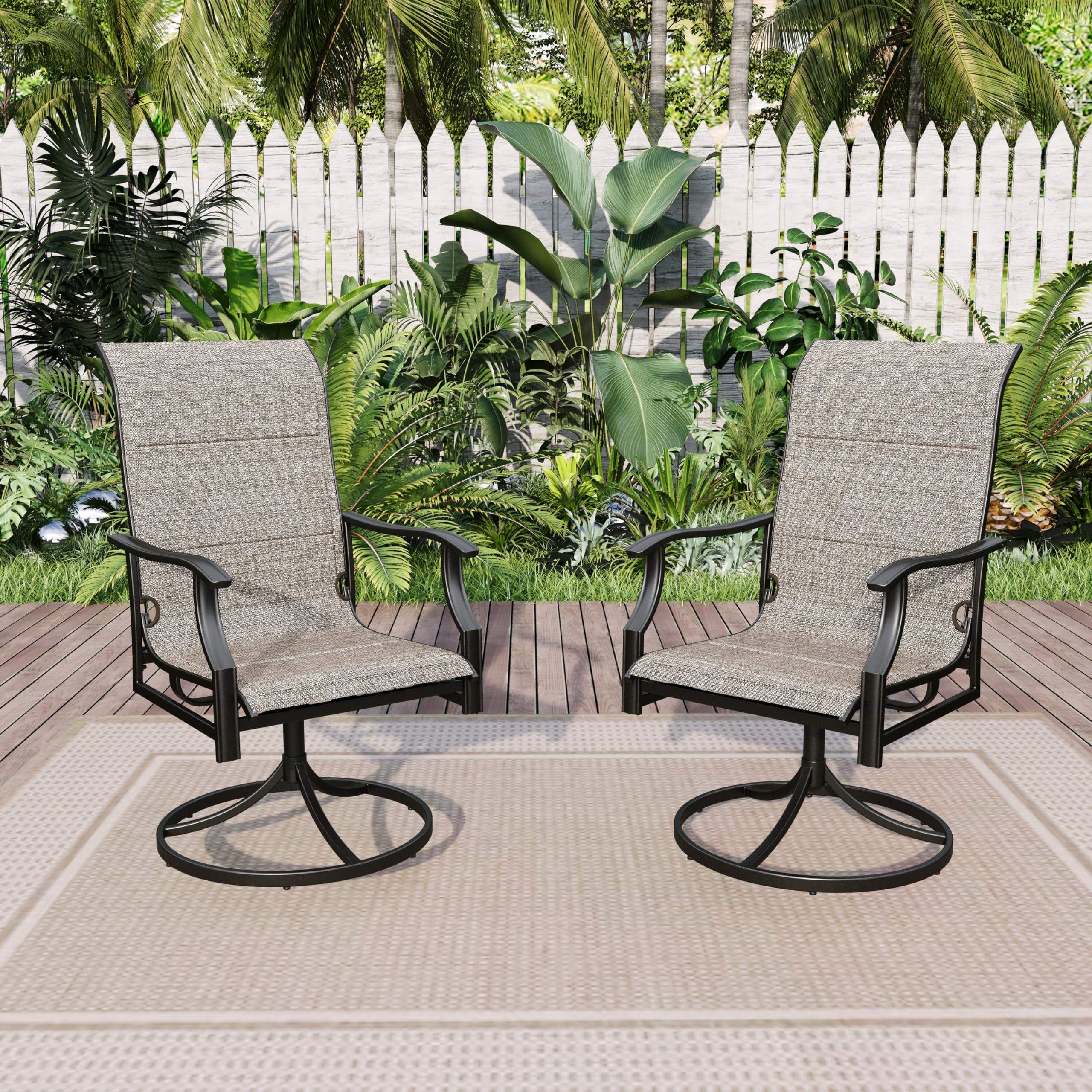 Sophia & William Patio Dining Chairs Set of 2 Metal Swivel Chairs Padded Textilene Quick Dry Outdoor Furniture Set Support 350 lbs for Lawn Garden Backyard Weather Resistant