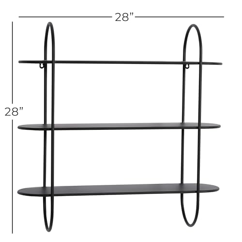 Deco 79 Metal Oval 3 Shelf Wall Shelf, 28" x 8" x 28", Black