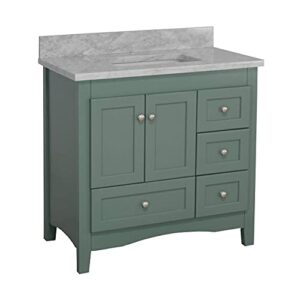 Abbey 36-inch Bathroom Vanity (Carrara/Sage Green): Includes Sage Green Cabinet with Authentic Italian Carrara Marble Countertop and White Ceramic Sink