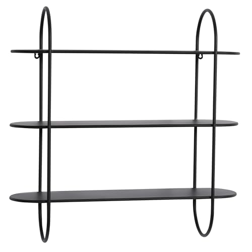 Deco 79 Metal Oval 3 Shelf Wall Shelf, 28" x 8" x 28", Black