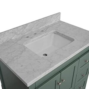 Abbey 36-inch Bathroom Vanity (Carrara/Sage Green): Includes Sage Green Cabinet with Authentic Italian Carrara Marble Countertop and White Ceramic Sink