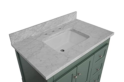 Abbey 36-inch Bathroom Vanity (Carrara/Sage Green): Includes Sage Green Cabinet with Authentic Italian Carrara Marble Countertop and White Ceramic Sink