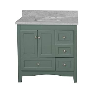 Abbey 36-inch Bathroom Vanity (Carrara/Sage Green): Includes Sage Green Cabinet with Authentic Italian Carrara Marble Countertop and White Ceramic Sink