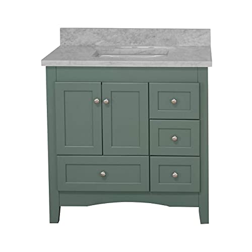 Abbey 36-inch Bathroom Vanity (Carrara/Sage Green): Includes Sage Green Cabinet with Authentic Italian Carrara Marble Countertop and White Ceramic Sink