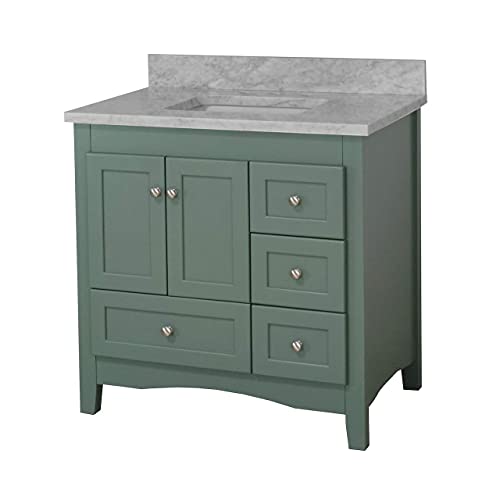 Abbey 36-inch Bathroom Vanity (Carrara/Sage Green): Includes Sage Green Cabinet with Authentic Italian Carrara Marble Countertop and White Ceramic Sink