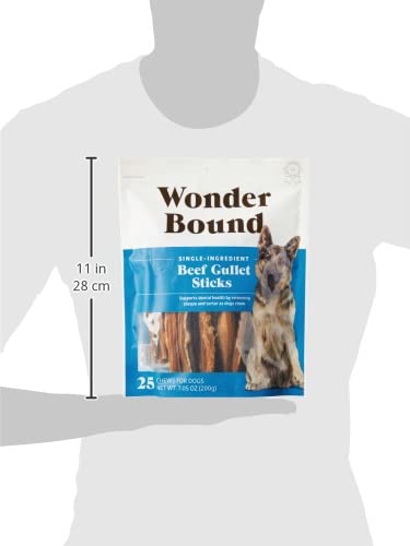 Amazon Brand - Wonder Bound Beef Gullet Sticks Dog Treats, 5-6 Inch, Pack of 25, Highly Digestible, Minimally Processed, 7.05 Ounce, 25 Count (Pack of 1)