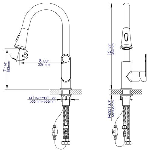 ALFI brand ABKF3480-PC Kitchen Faucet, 15.25"H, Polished Chrome