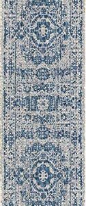 Unique Loom Outdoor Traditional Collection Area Rug - Timeworn (2' x 8' Runner, Blue/ Gray)