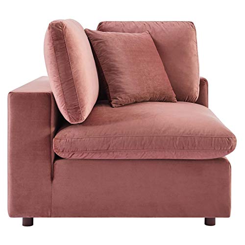 Modway Commix Modular Sofa, Corner Chair, Dusty Rose Performance Velvet