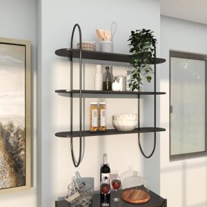 Deco 79 Metal Oval 3 Shelf Wall Shelf, 28" x 8" x 28", Black