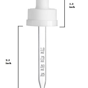 Comfort Axis Calibrated Glass Eye Dropper Caps for 1 oz/ 30 ml Bottle, White, 20-400 Neck Finish (4 Pack)