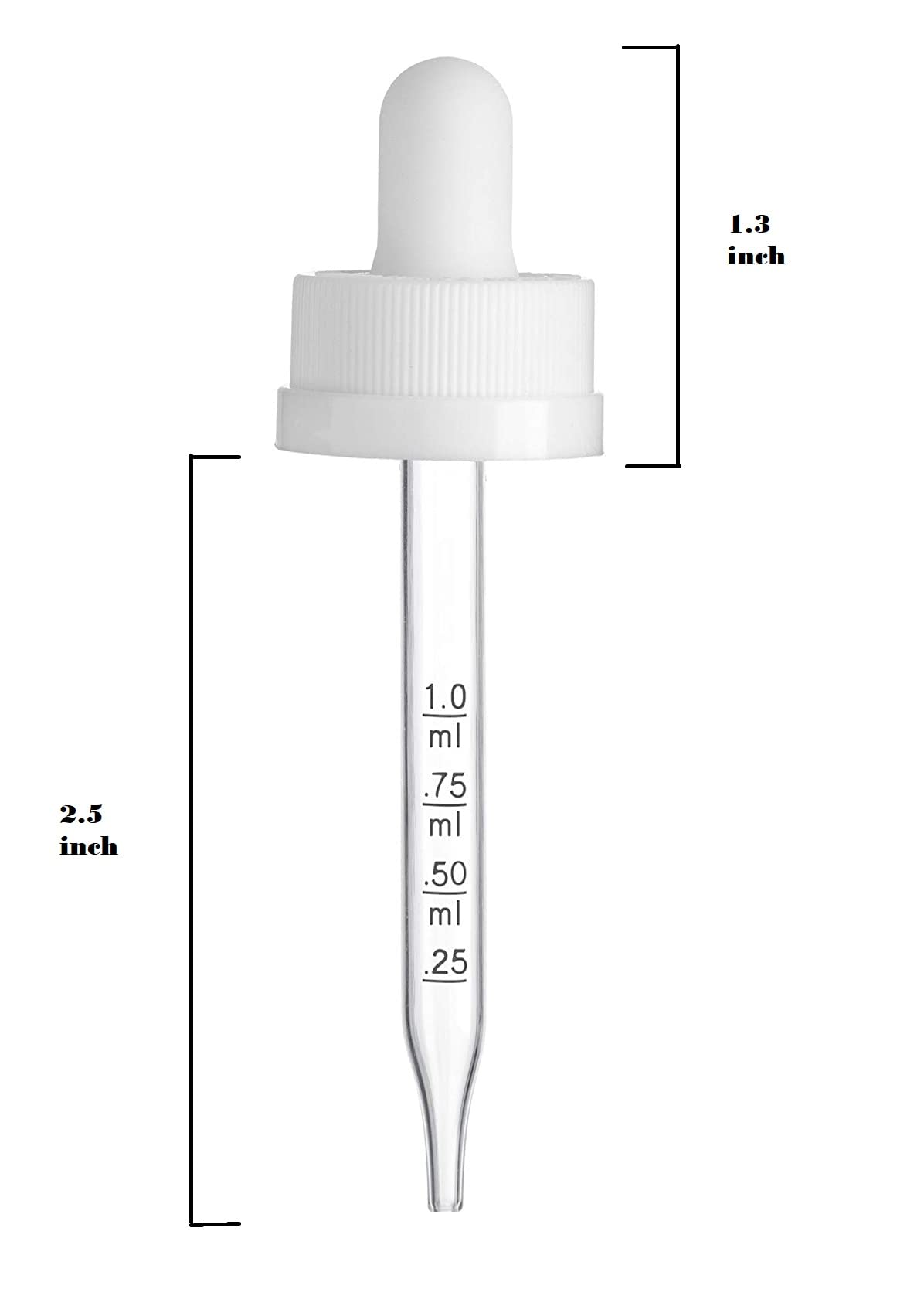 Comfort Axis Calibrated Glass Eye Dropper Caps for 1 oz/ 30 ml Bottle, White, 20-400 Neck Finish (4 Pack)