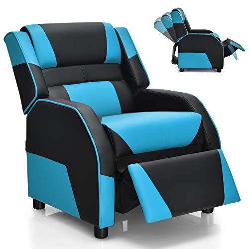 Giantex Kids Recliner, Gaming Recliner Chair with Footrest, Headrest & Lumbar Support, Ergonomic Leather Lounge Chair Toddler Furniture, Adjustable Racing Style Recliner Sofa for Boys Girls, Blue