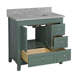 Abbey 36-inch Bathroom Vanity (Carrara/Sage Green): Includes Sage Green Cabinet with Authentic Italian Carrara Marble Countertop and White Ceramic Sink