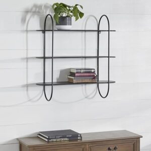 Deco 79 Metal Oval 3 Shelf Wall Shelf, 28" x 8" x 28", Black