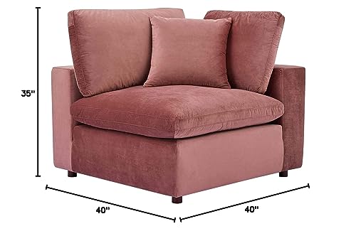 Modway Commix Modular Sofa, Corner Chair, Dusty Rose Performance Velvet