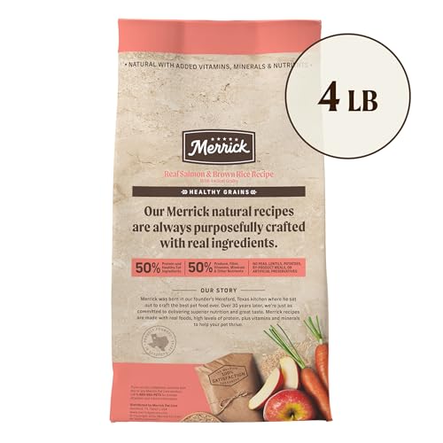 Merrick Healthy Grains Premium Adult Dry Dog Food, Wholesome And Natural Kibble With Salmon And Brown Rice - 4.0 lb. Bag