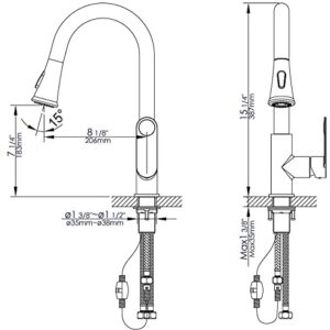 ALFI brand ABKF3480-PC Kitchen Faucet, 15.25"H, Polished Chrome