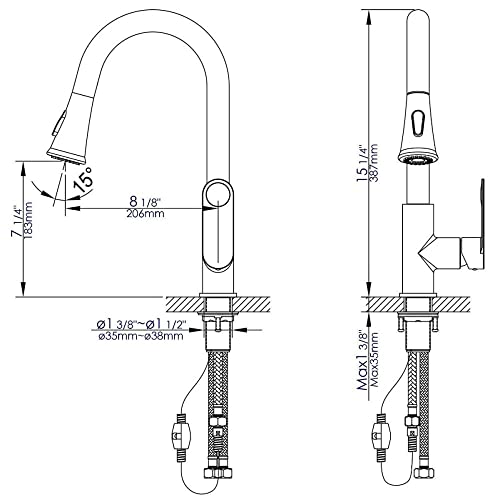 ALFI brand ABKF3480-PC Kitchen Faucet, 15.25"H, Polished Chrome