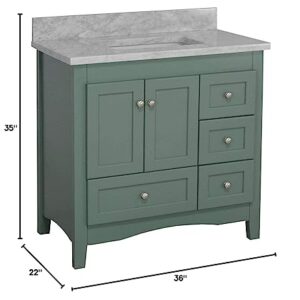 Abbey 36-inch Bathroom Vanity (Carrara/Sage Green): Includes Sage Green Cabinet with Authentic Italian Carrara Marble Countertop and White Ceramic Sink