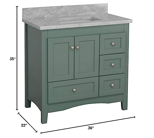 Abbey 36-inch Bathroom Vanity (Carrara/Sage Green): Includes Sage Green Cabinet with Authentic Italian Carrara Marble Countertop and White Ceramic Sink