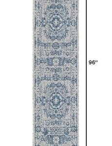 Unique Loom Outdoor Traditional Collection Area Rug - Timeworn (2' x 8' Runner, Blue/ Gray)