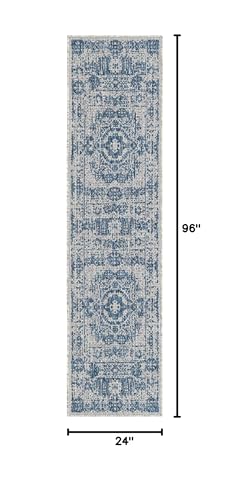 Unique Loom Outdoor Traditional Collection Area Rug - Timeworn (2' x 8' Runner, Blue/ Gray)