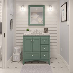 abbey 36-inch bathroom vanity (carrara/sage green): includes sage green cabinet with authentic italian carrara marble countertop and white ceramic sink