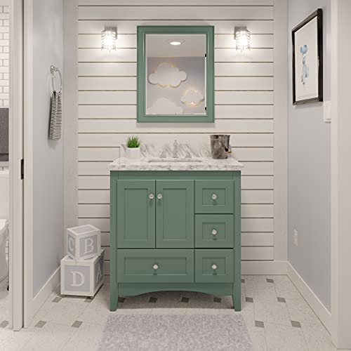 Abbey 36-inch Bathroom Vanity (Carrara/Sage Green): Includes Sage Green Cabinet with Authentic Italian Carrara Marble Countertop and White Ceramic Sink