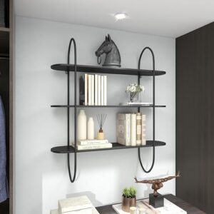 Deco 79 Metal Oval 3 Shelf Wall Shelf, 28" x 8" x 28", Black