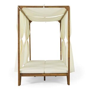 Christopher Knight Home OUTDOOOR Chaise Lounge, Teak and Cream