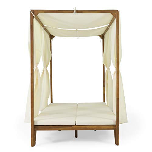 Christopher Knight Home OUTDOOOR Chaise Lounge, Teak and Cream