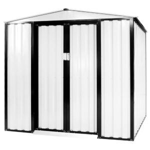 oakmont outdoor garden storage shed 4' × 6' feet walk-in garden tool house with double sliding doors, yard lawn (white)