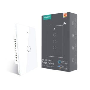 moesgo 2nd generation wifi rf433 smart touch wall single fire smart switch，no neutral wire needed,compatible with smart life/tuya app, works with alexa and google home single pole 110v white 1 gang