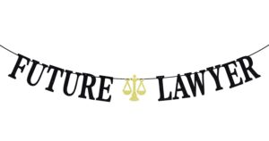 black glitter future lawyer banner - born to argue/passed the bar - law school survivor party decorations supplies - law grad graduation party backdrop