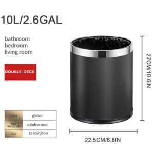 LEASYLIFE,Open Top Hotel Trash Can, Office Metal Black Waste Basket,Round Garbage Can for Hotel,Restaurant,Office