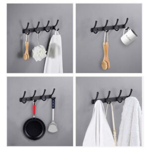 Spotact Wall Mount Coat Hook 2 Packs Aluminum Alloy Dual Black Hooks Clothes Rack 13.8 x 1.3” Hanging Jackets Caps Bags Dog Leash Towels and Keys (4 Hooks(2 Packs))