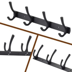 Spotact Wall Mount Coat Hook 2 Packs Aluminum Alloy Dual Black Hooks Clothes Rack 13.8 x 1.3” Hanging Jackets Caps Bags Dog Leash Towels and Keys (4 Hooks(2 Packs))