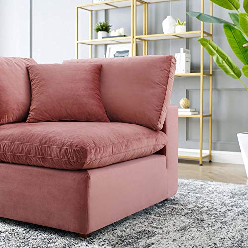 Modway Commix Modular Sofa, Corner Chair, Dusty Rose Performance Velvet