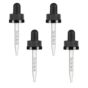 comfort axis child resistant calibrated glass eye dropper for 1/2 oz bottle, black, 18-400 neck finish, 1 ml capacity (4 pack)