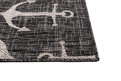 Unique Loom Outdoor Coastal Collection Area Rug - Ahoy (4' 1" x 6' 1" Rectangle, Charcoal/ Ivory)