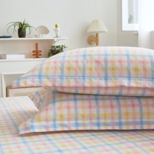 BlueBlue Rainbow Duvet Cover Set Queen 100% Cotton Bedding for Kids Boys Girls Teens Woman Colorful Geometric Check Grid 1 Rainbow Plaid Comforter Cover Full Zipper Ties 2 Pillowcases Queen