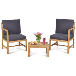 dortala acacia wood patio set, 3-piece wooden love seat with cushions &table, 2-seater outdoor furniture set, patio conversation set for garden backyard balcony patio poolside