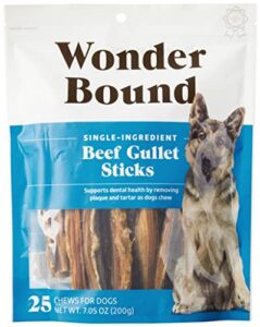 amazon brand - wonder bound beef gullet sticks dog treats, 5-6 inch, pack of 25, highly digestible, minimally processed, 7.05 ounce, 25 count (pack of 1)